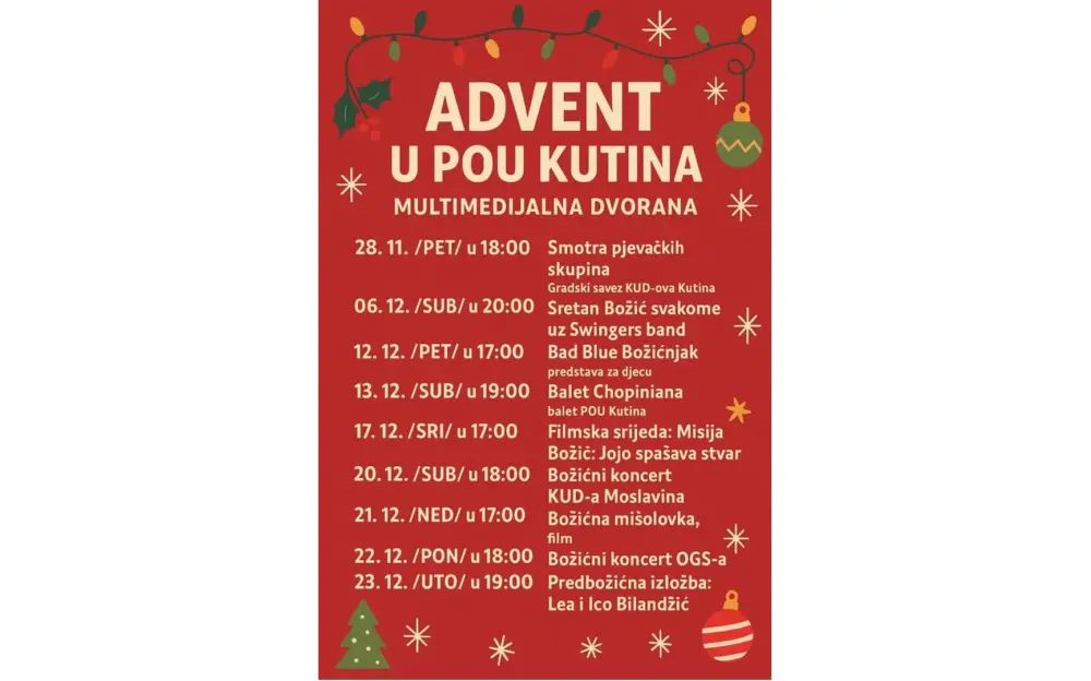 NAJAVA - Advent 2025. u POU Kutina: mjesec vrhunske glazbe, kazališta ...